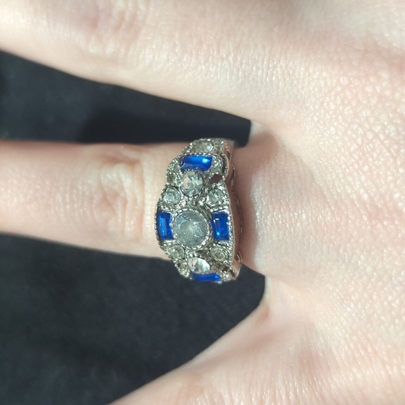 Vintage | Jewelry | Vintage Silver Tone Art Deco Style Blue And Clear ...